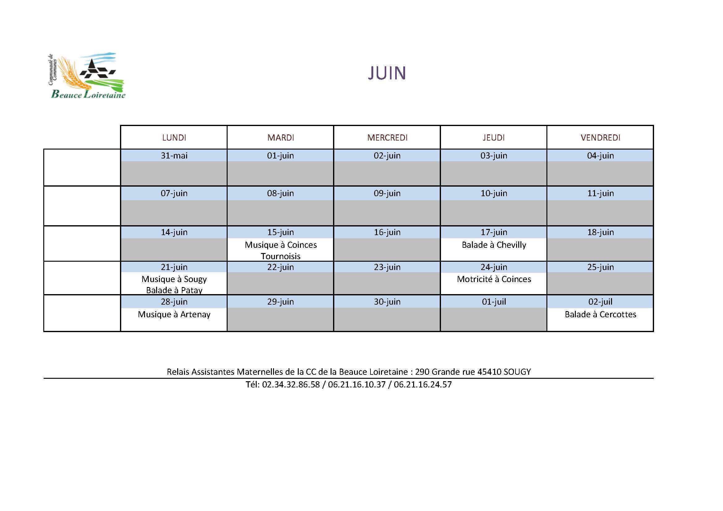 planning JUIN 2021 | Communauté de Communes de la Beauce Loirétaine